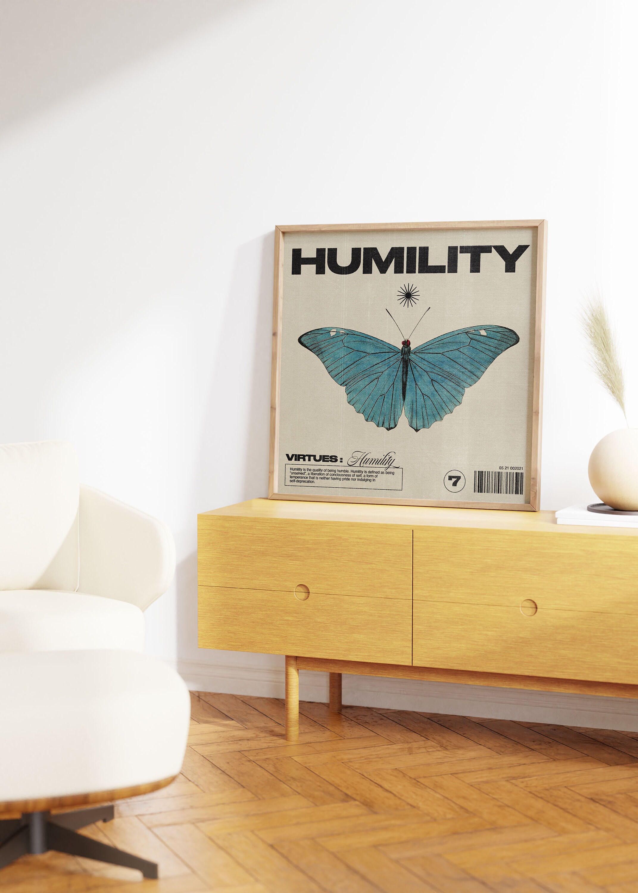 Humility Graphic Wall Print, Butterfly Art, Retro Wall Decor, Digital ...