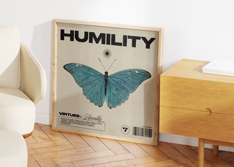 Humility Graphic Wall Print, Butterfly Art, Retro Wall Decor, Digital ...