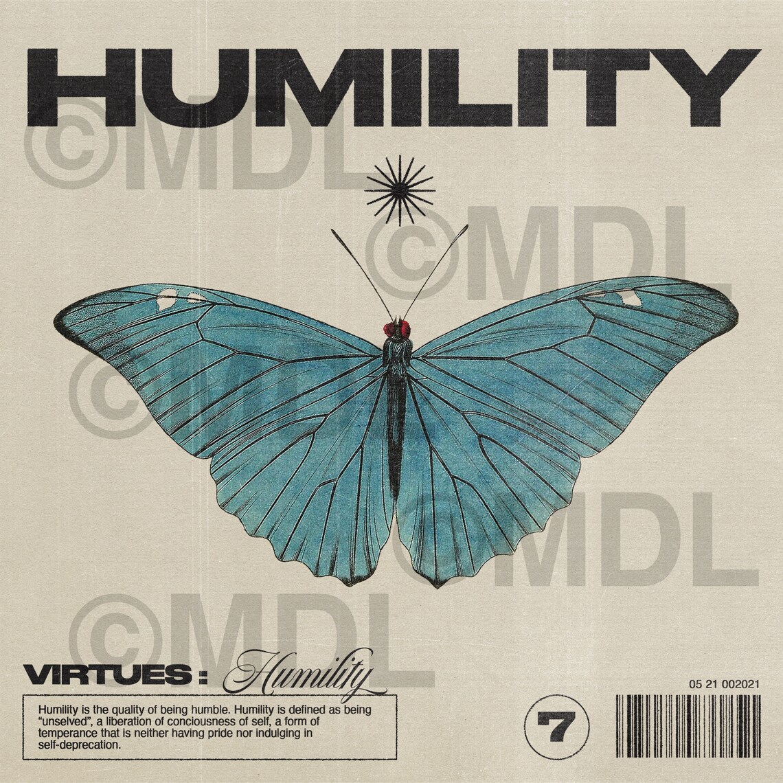 Humility Graphic Wall Print, Butterfly Art, Retro Wall Decor, Digital ...