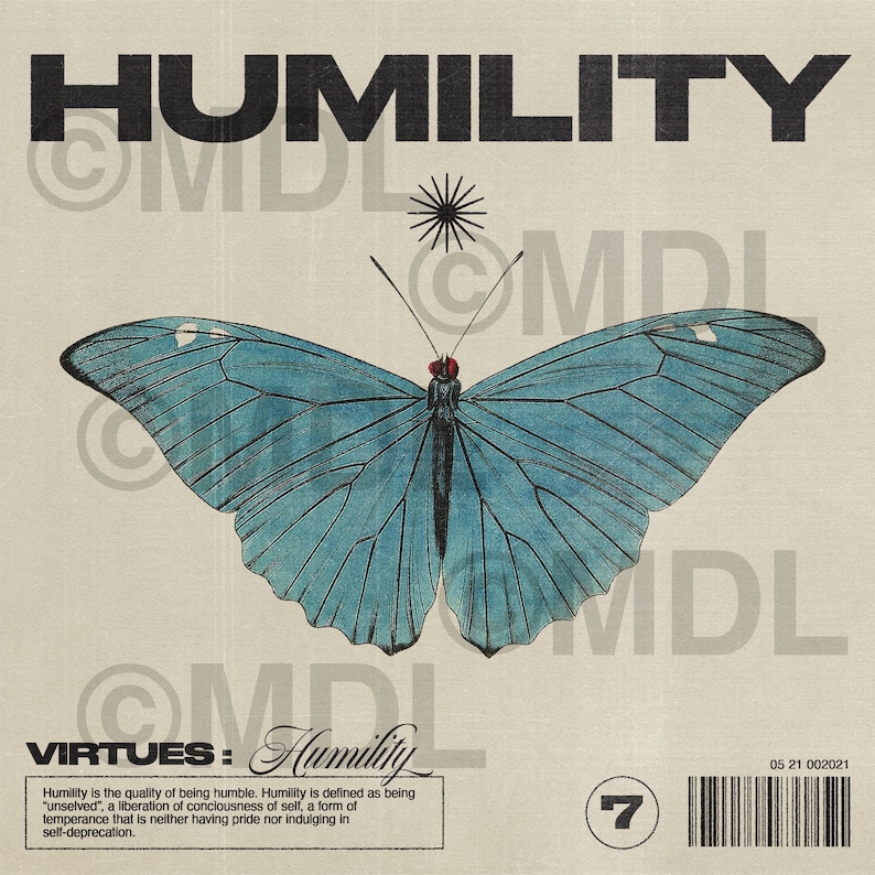 Humility Graphic Wall Print, Butterfly Art, Retro Wall Decor, Digital ...