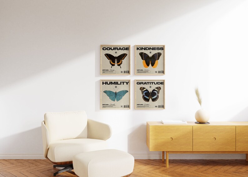 Humility Graphic Wall Print, Butterfly Art, Retro Wall Decor, Digital ...