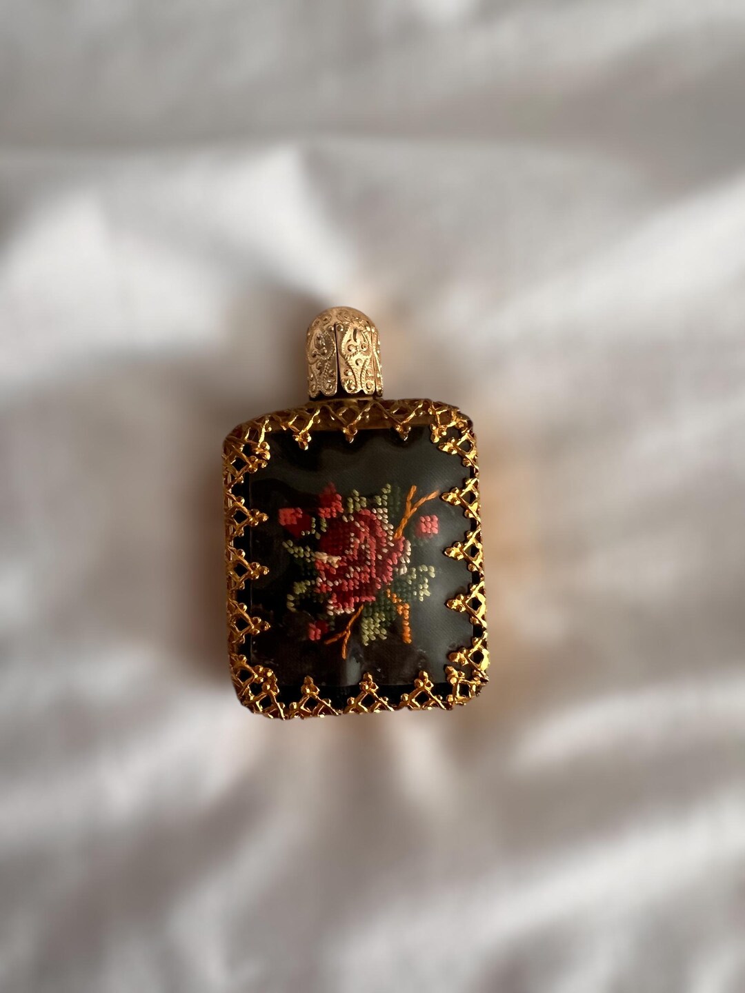 Antique Austrian Petit Point Perfume Bottle With Gold Filigree and ...