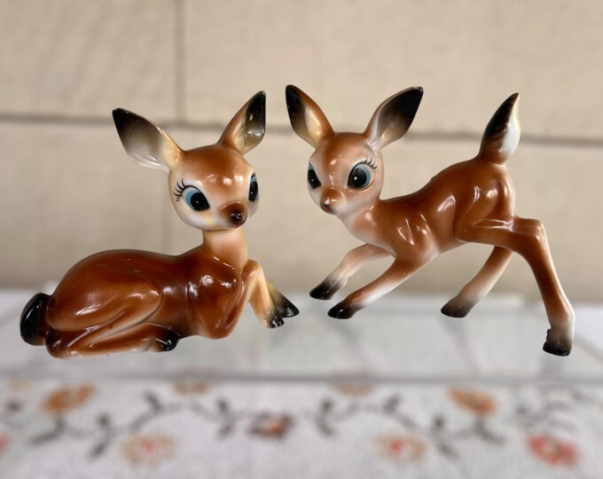 Kitschy Vintage Plastic Deer Figurines – Mid-century Bambi Style Fawns ...
