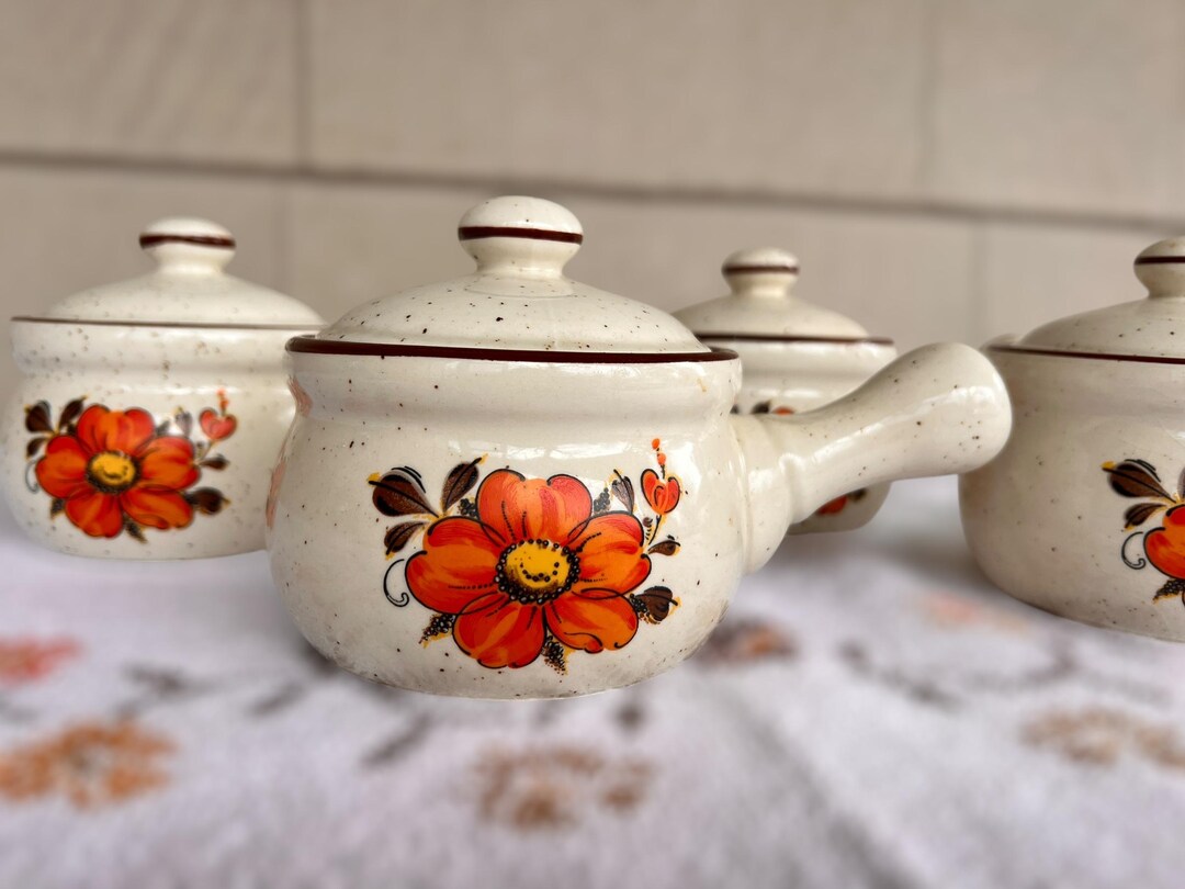1970s Momoyama Valencia Poppy Stoneware Covered Soup Crocks - Set of 4 ...