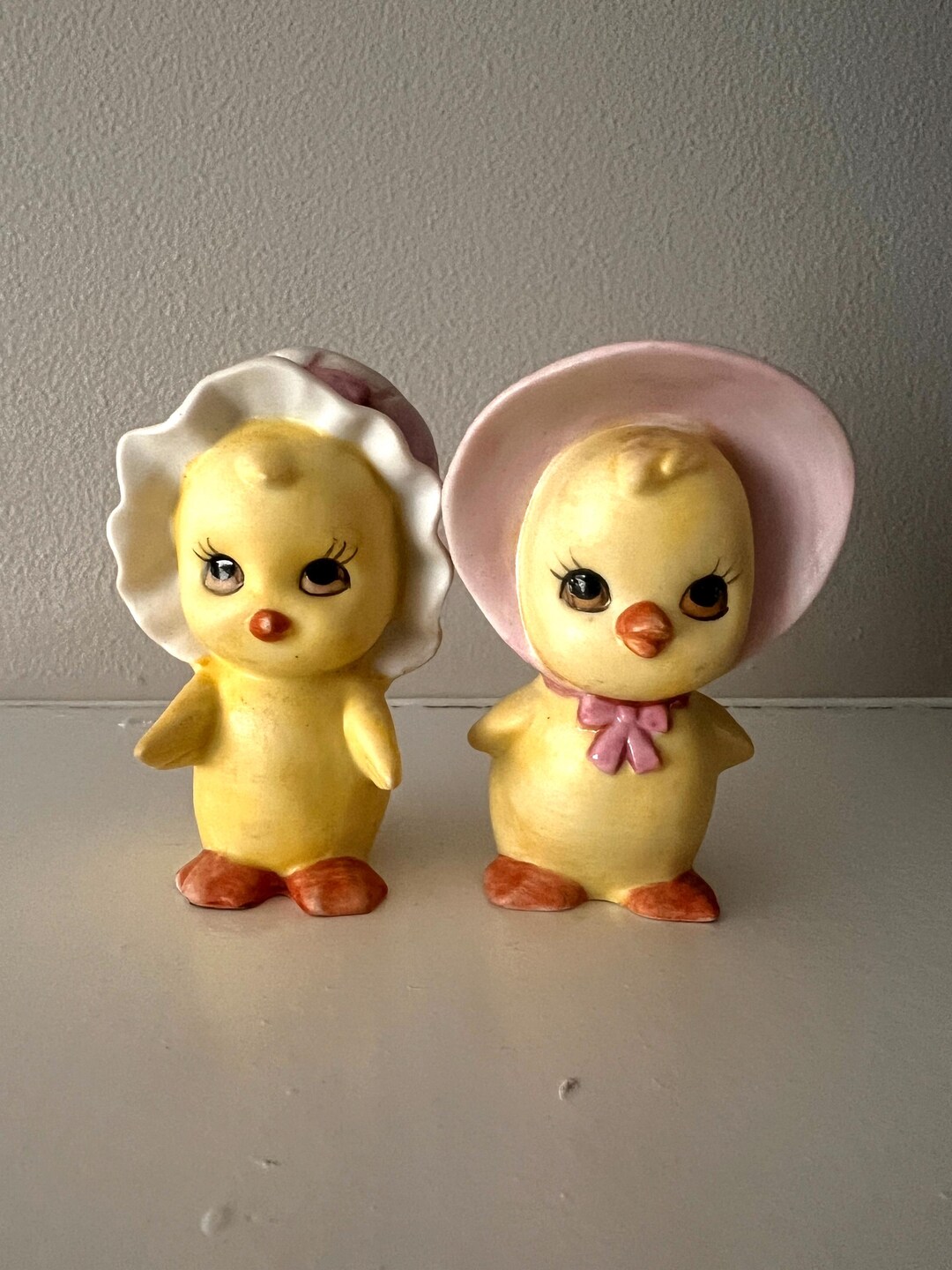 1950s 1960s Lefton Easter Chick Figurines With Bonnets - Ceramic ...