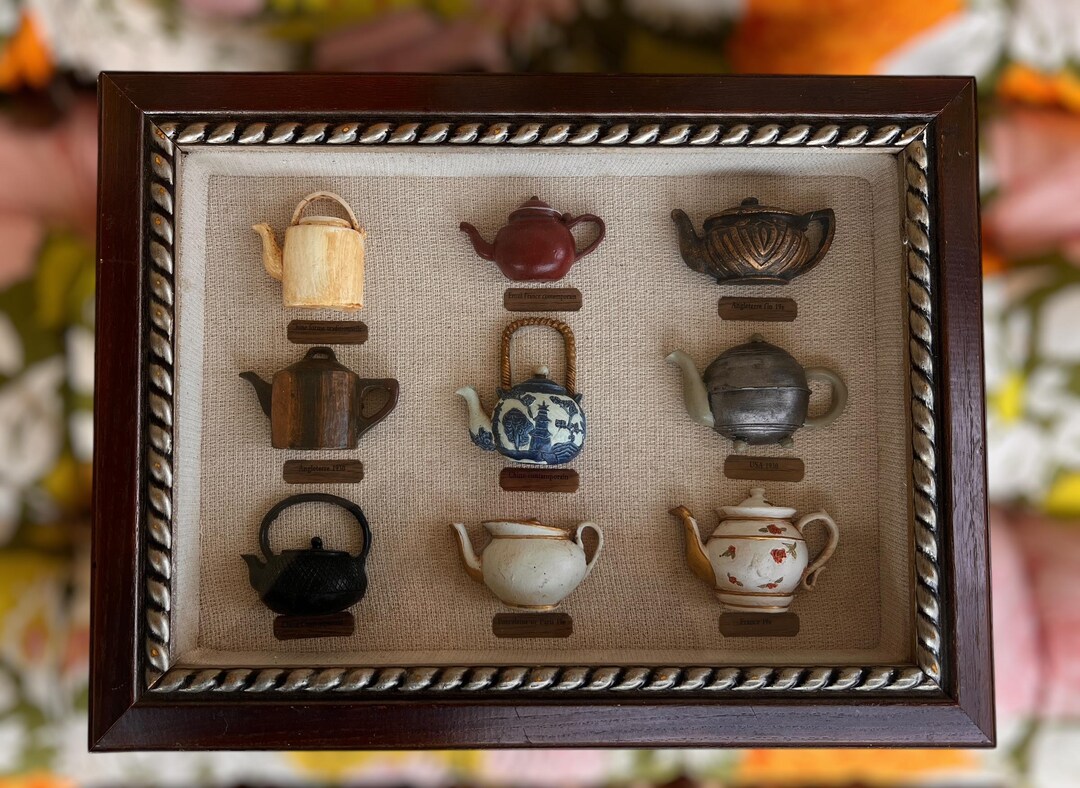 Vintage Miniature Teapot Collection in Decorative Shadow Box - Antique ...