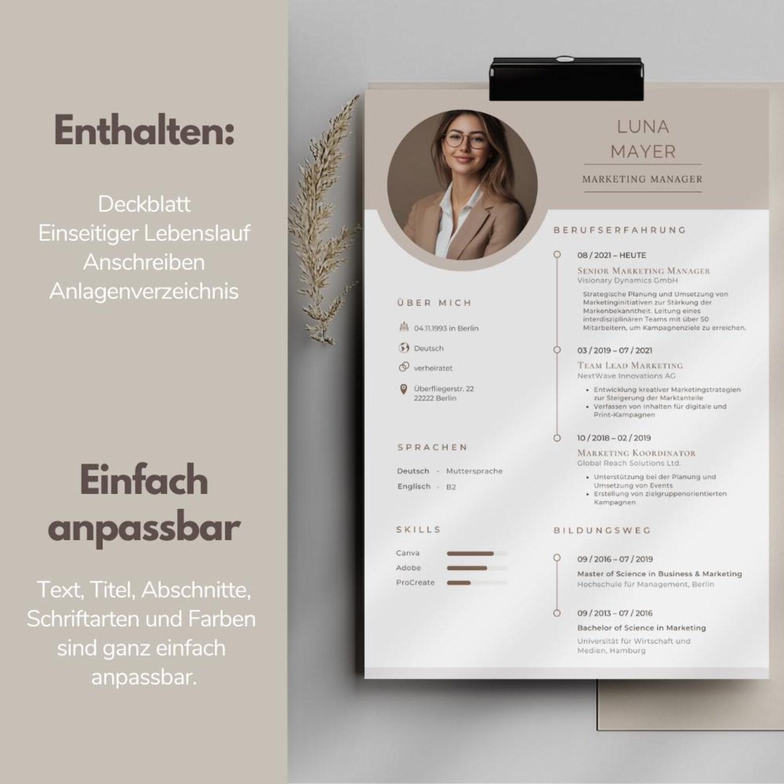 Beige Resume Template | Professional CV | Modern Canva Template ...