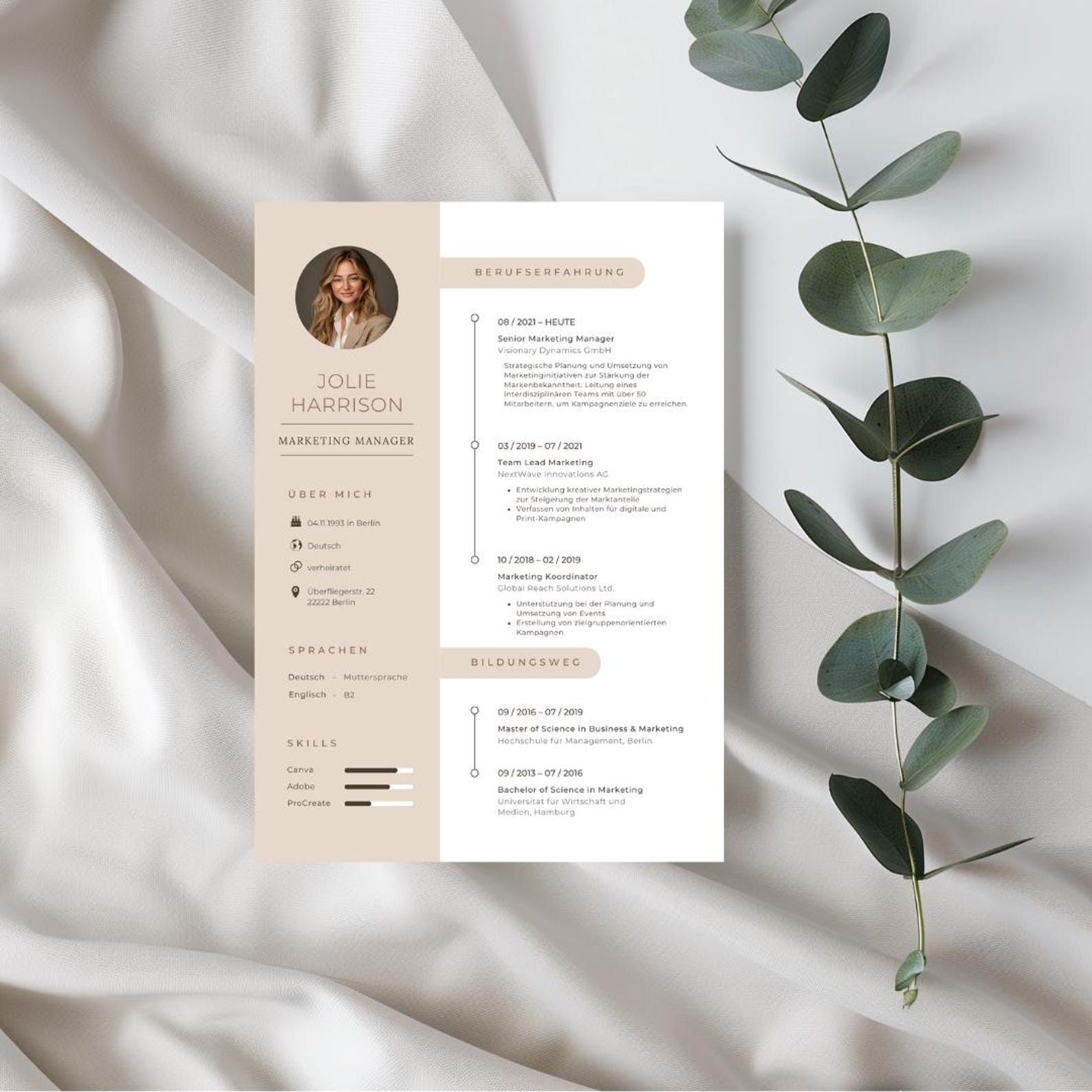 Beige Resume Template Professional CV Canva Template Creative Resume ...
