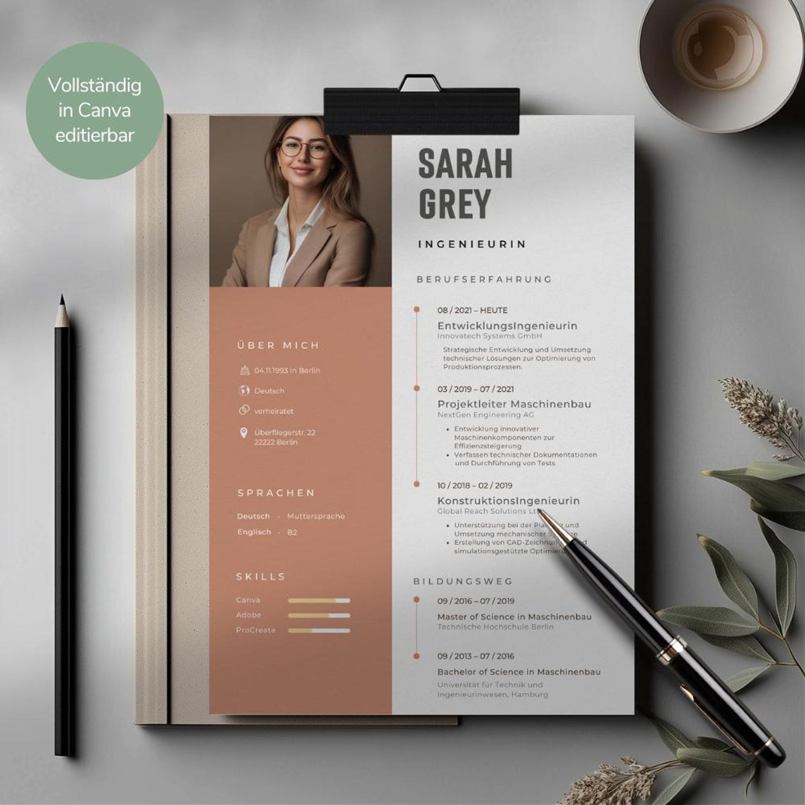 Beige Resume Template Professional CV Canva Template Creative Resume ...