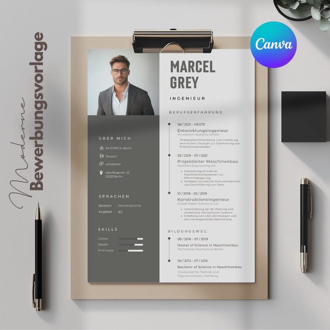 Canva Resume Template Modern CV Design Professional Job Application ...