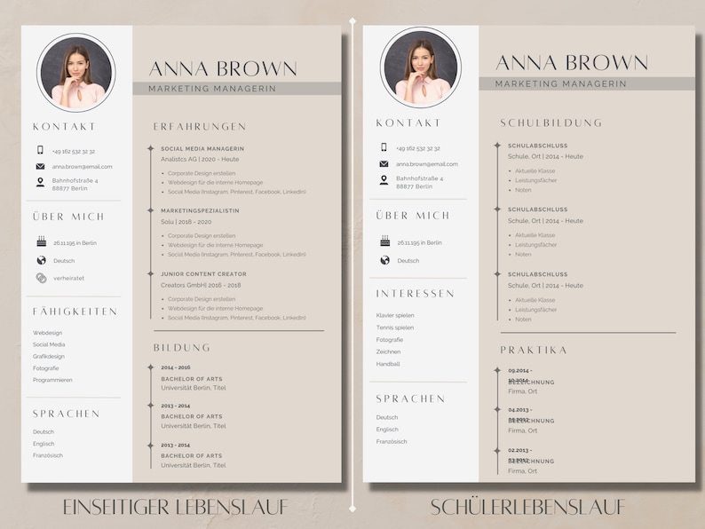 Beige Canva Application Template | Modern German CV | Digital Download ...