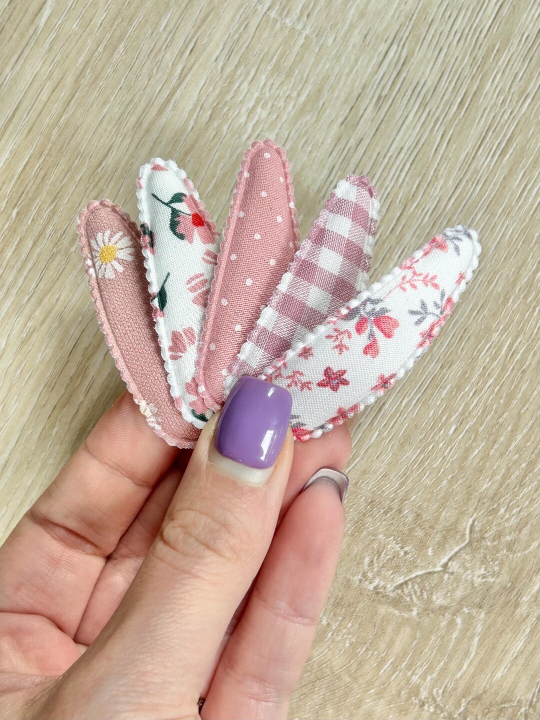 Set of 2 Pink Linen Floral Hair Clips | Linen Clips | Snap Clips | Hair ...