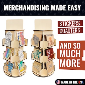 Rotating Display Stand, 3 Tier Wooden Organizer, 4-sided Display Rack ...