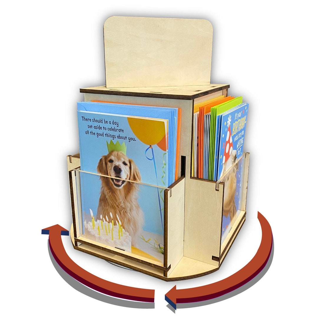Rotating Greeting Card Display Stand, 1 Tier Wooden Organizer, 4-sided ...