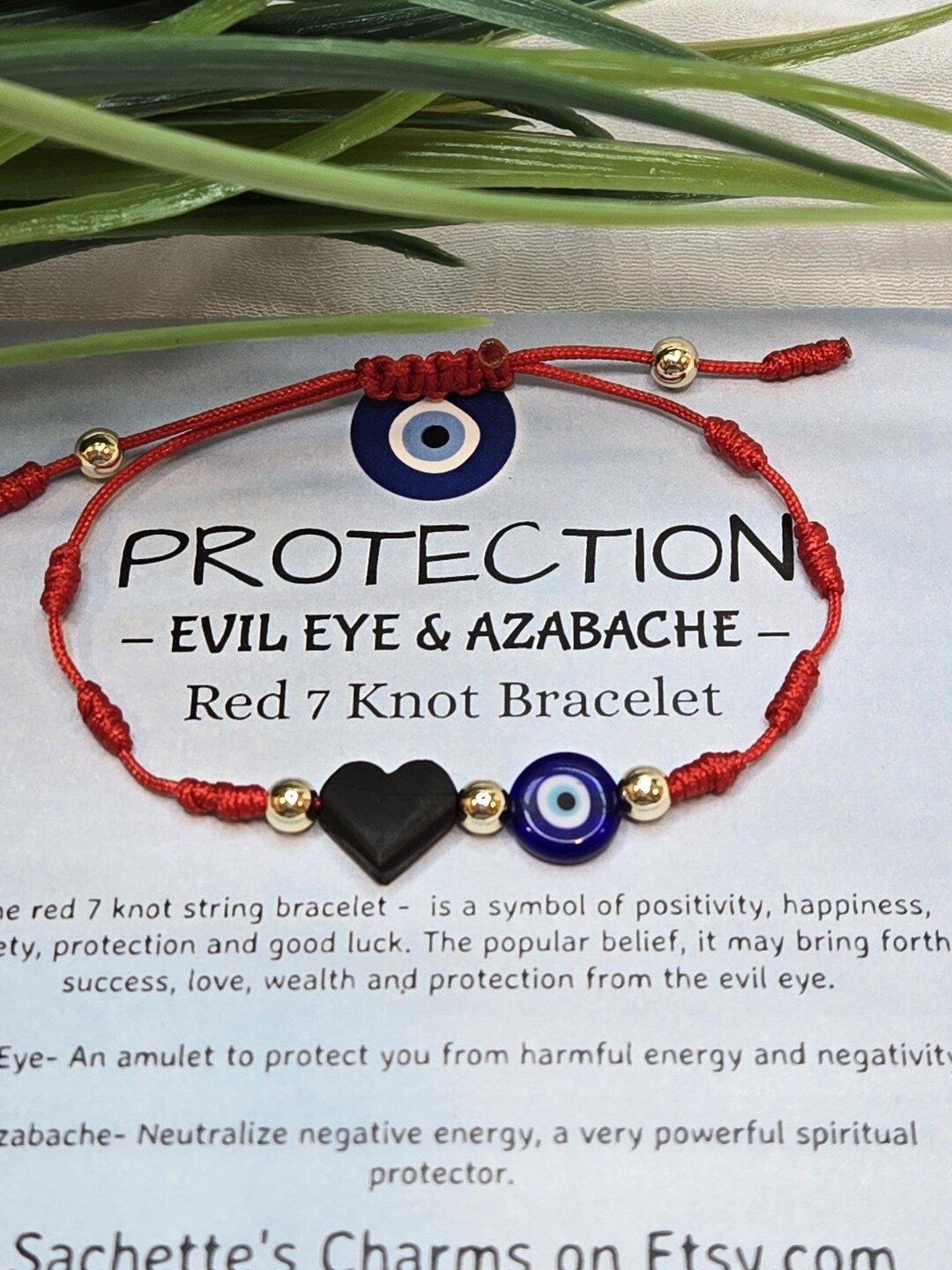 Red 7 Knot Evil Eye Bracelet With Azabache Heart : Protection Talisman ...