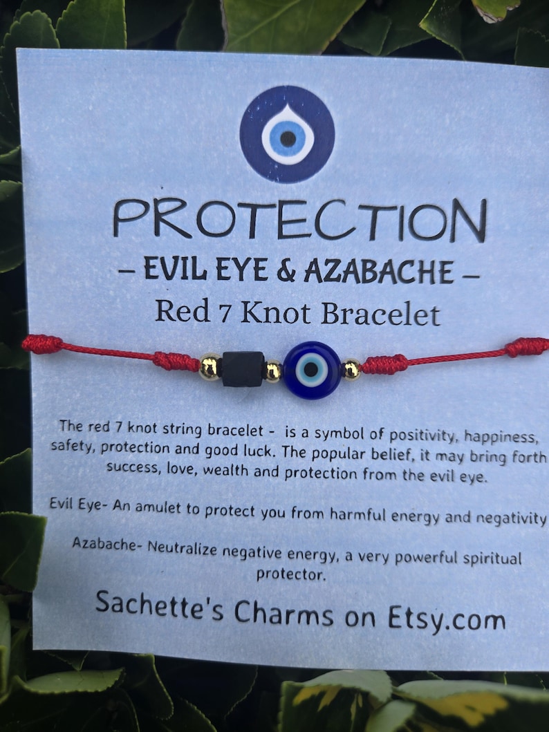 Red 7 Knot Evil Eye Bracelet With Azabache : Protection Talisman ...