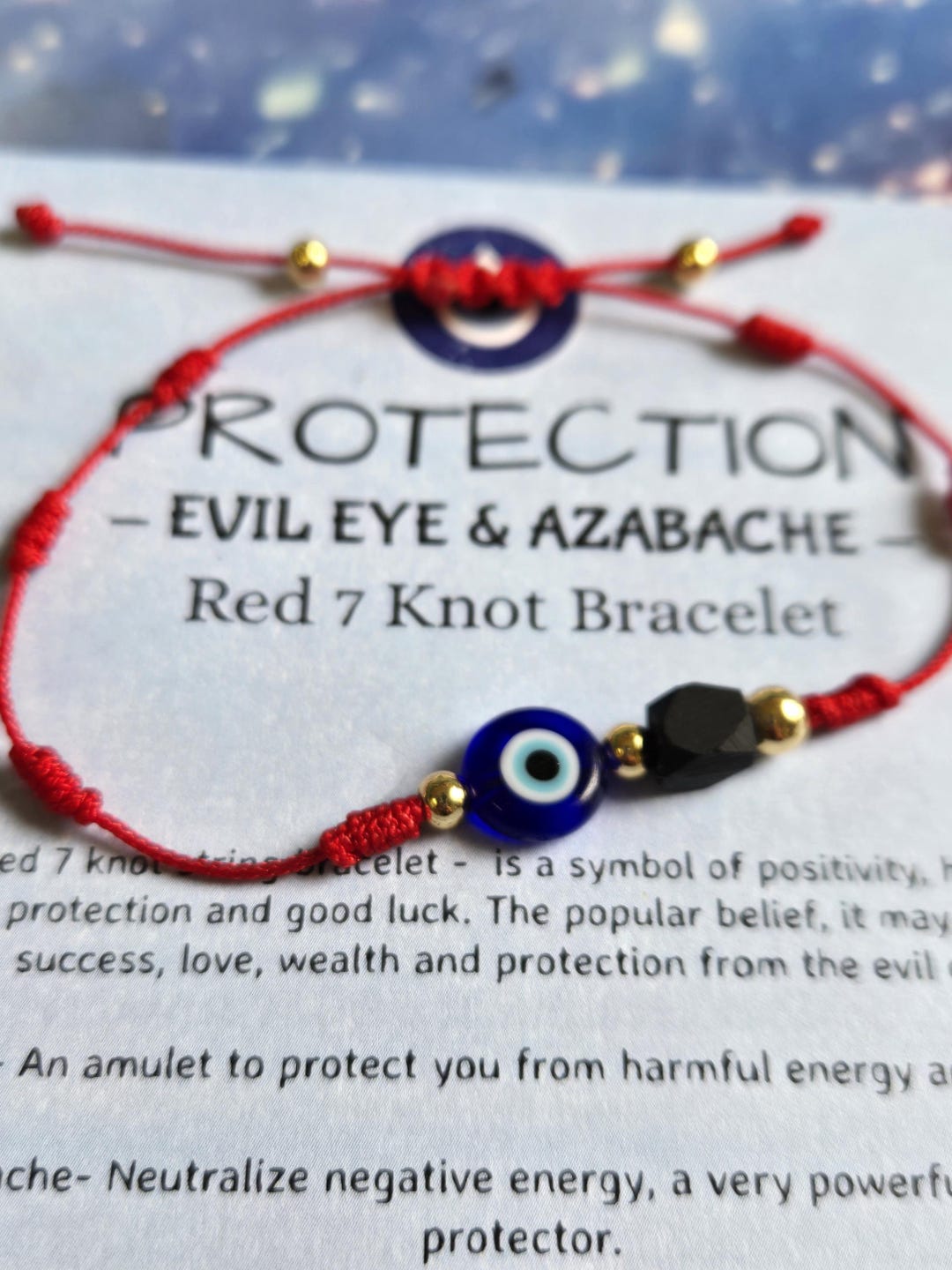 Red 7 Knot Evil Eye Bracelet With Azabache : Protection Talisman ...