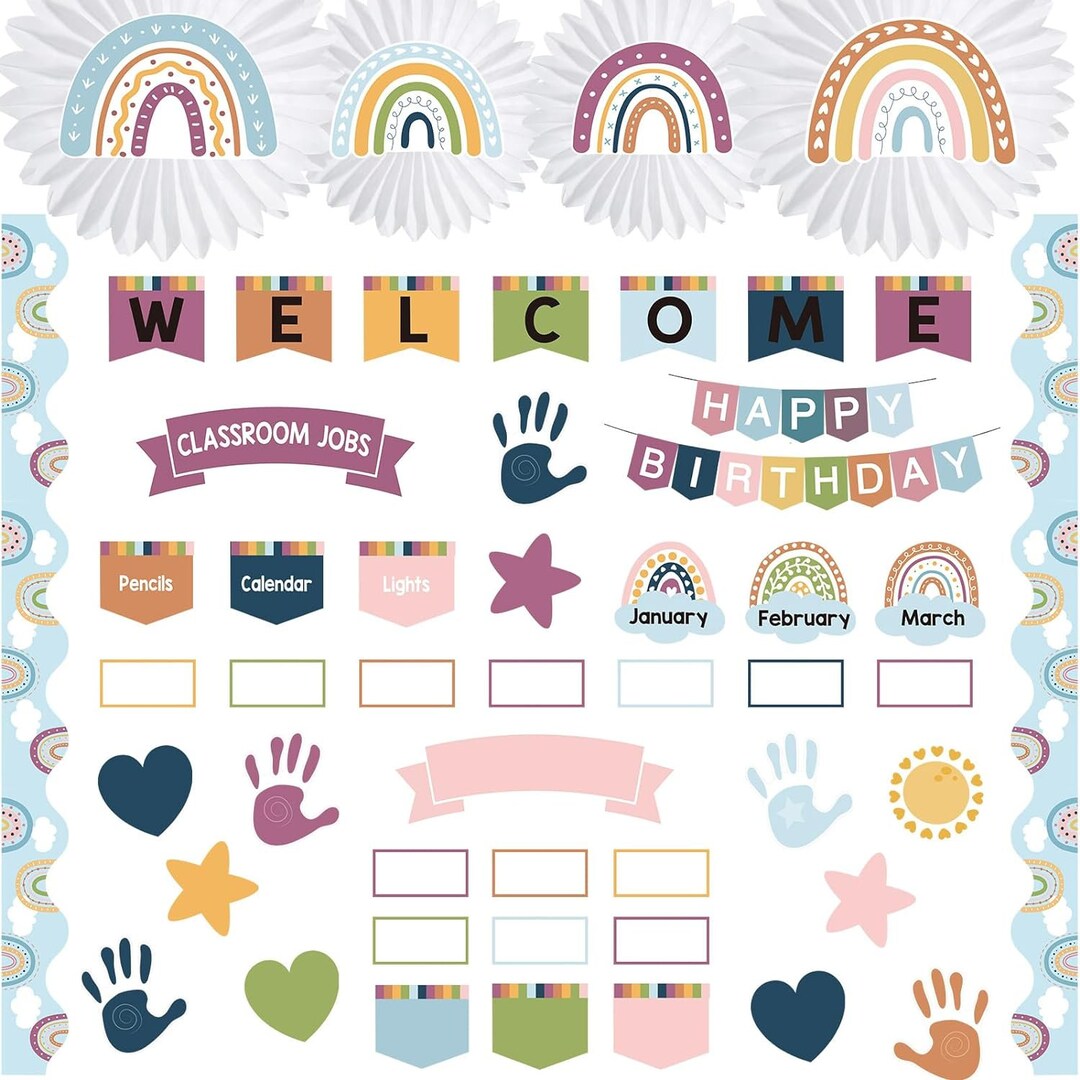 Boho Rainbow Classroom Decorations Bulletin Board Decor Set Included ...