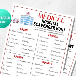 Medical HOSPITAL Scavenger Hunt PRINTABLE Medical Game Doctor Nurse Fun ...