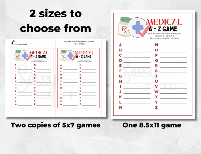 Medical A to Z Game | PRINTABLE Medical Game | Doctor Nurse Fun Game ...