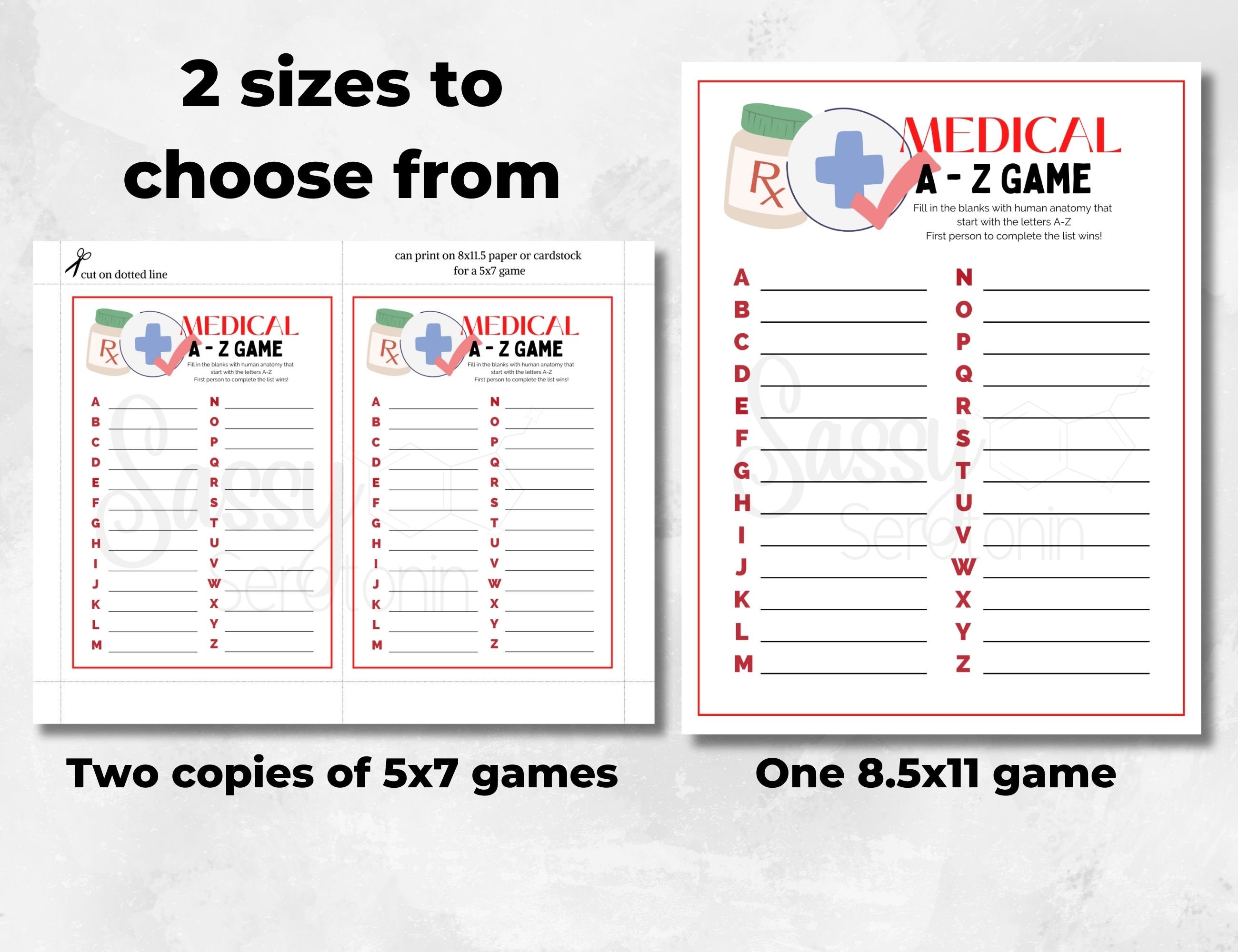 Medical A to Z Game | PRINTABLE Medical Game | Doctor Nurse Fun Game ...