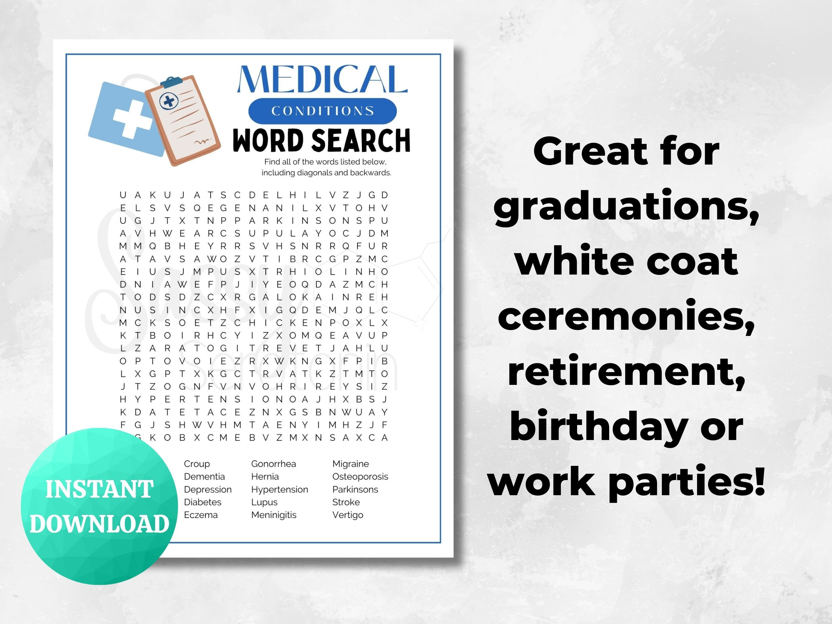 Medical Conditions Word Search | PRINTABLE Doctor Nurse Fun Game ...