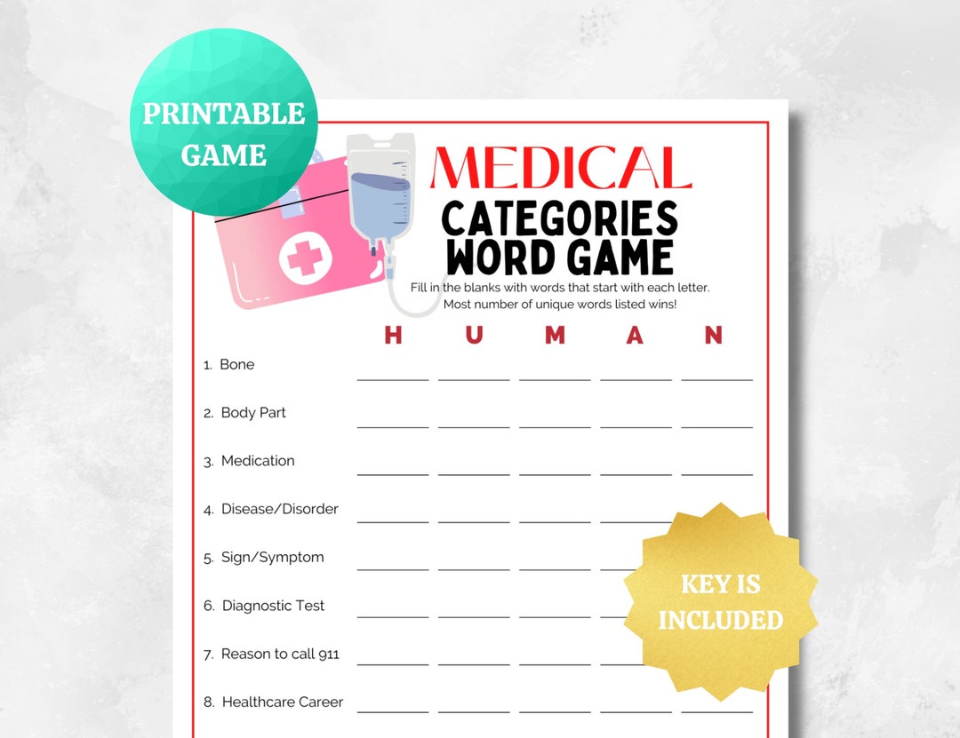 Medical Categories Word Game | PRINTABLE Medical Game | Doctor Nurse ...