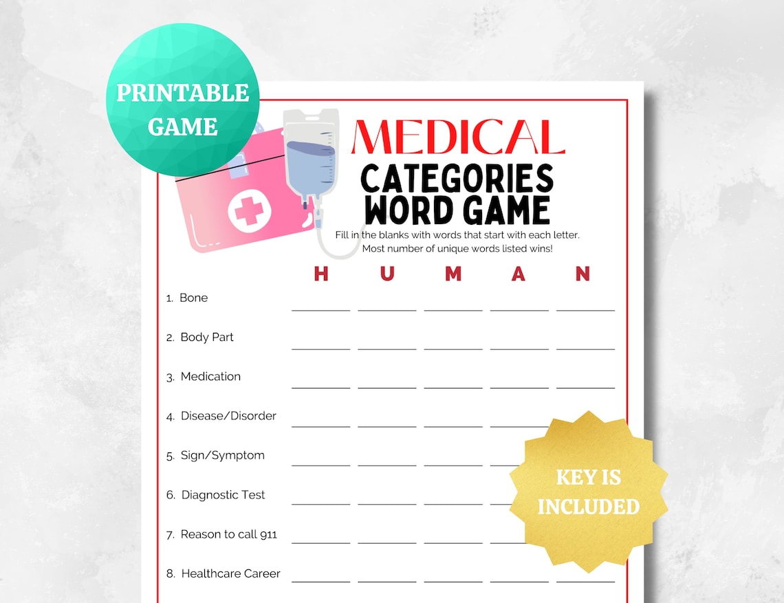 Medical Categories Word Game | PRINTABLE Medical Game | Doctor Nurse ...