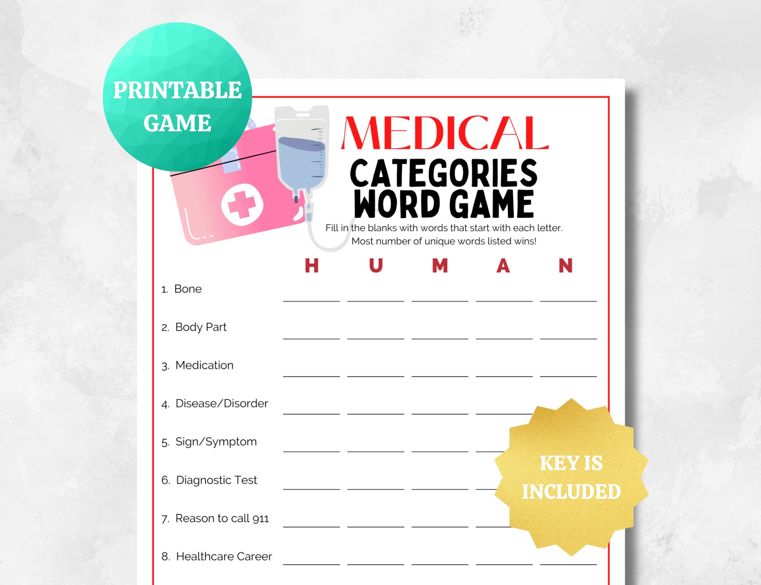 Medical Categories Word Game | PRINTABLE Medical Game | Doctor Nurse ...