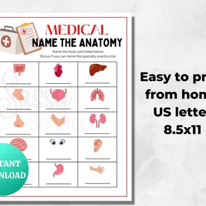 Medical Name the Anatomy | PRINTABLE Medical Game | Doctor Nurse Fun ...