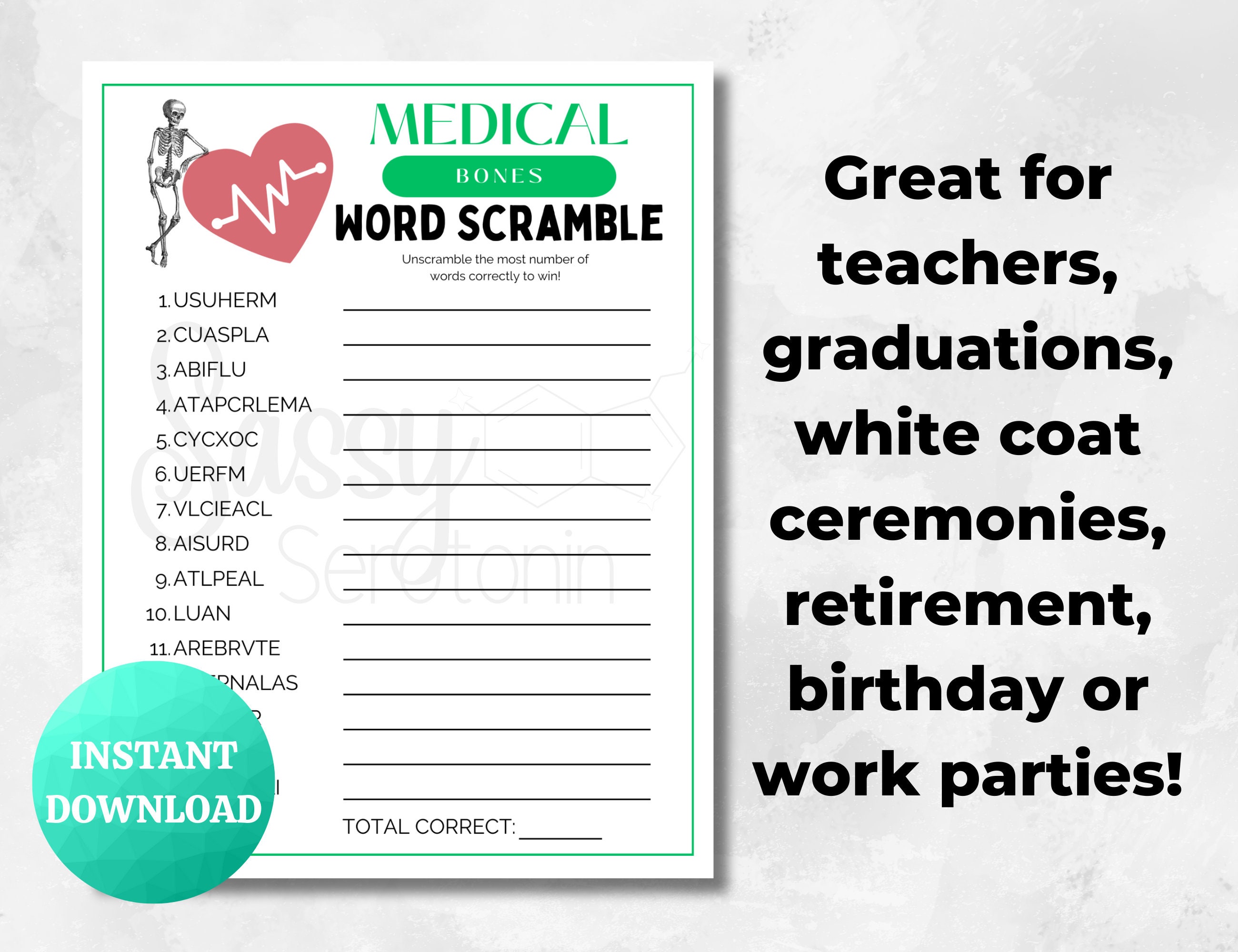 Medical BONES Word Scramble | PRINTABLE Medical Game | Doctor Nurse Fun ...