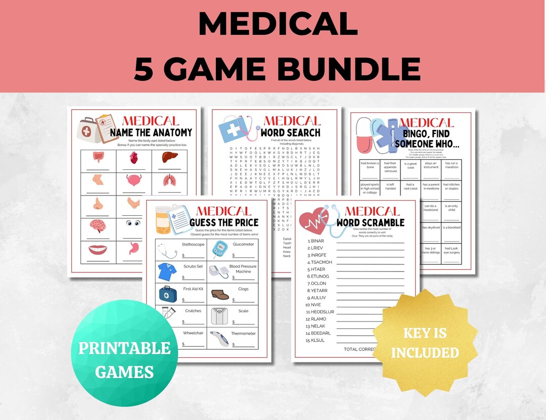 Medical Game Bundle | PRINTABLE Medical Games | Doctor Nurse Fun Game ...