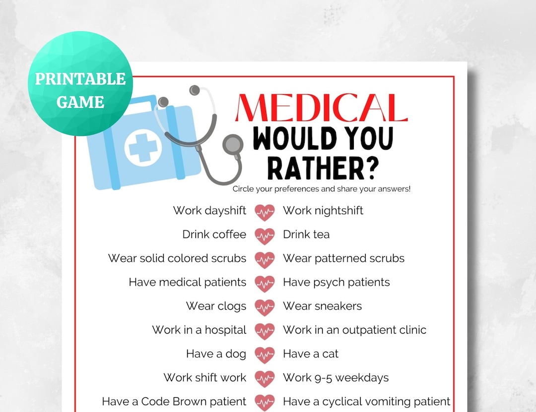 Medical Would You Rather PRINTABLE Medical Game Doctor - Etsy