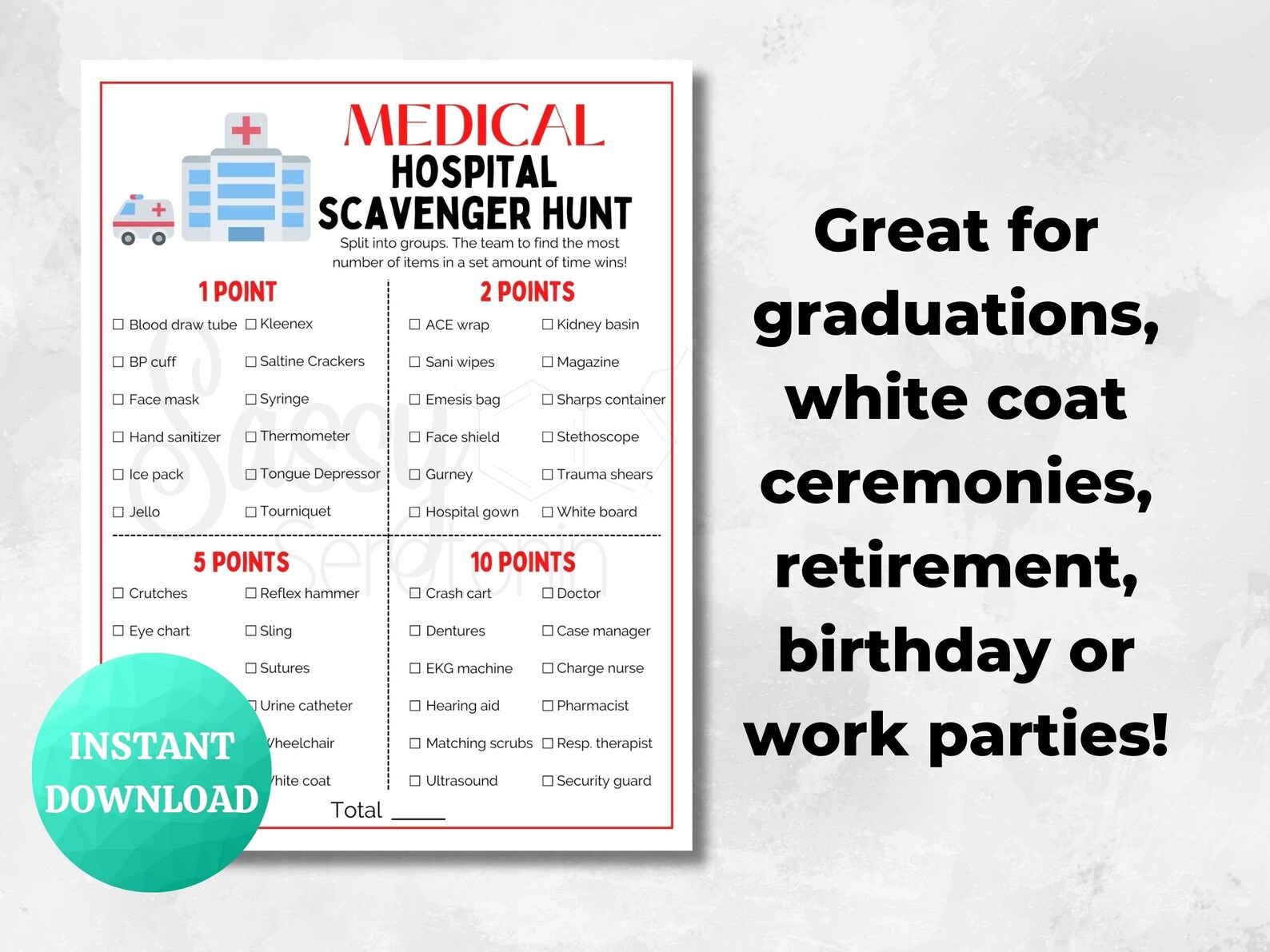Medical HOSPITAL Scavenger Hunt | PRINTABLE Medical Game | Doctor Nurse ...