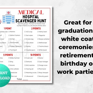 Medical HOSPITAL Scavenger Hunt | PRINTABLE Medical Game | Doctor Nurse ...