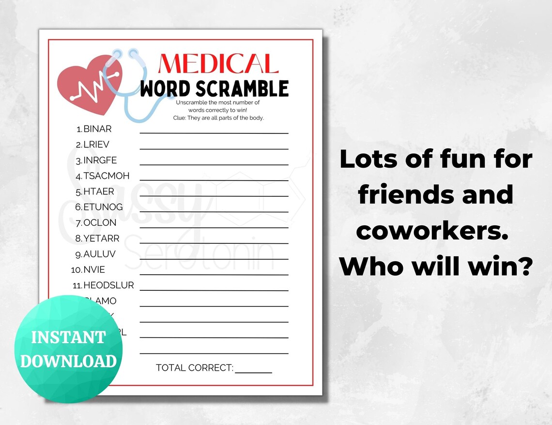 Medical Word Scramble PRINTABLE Medical Game Doctor Nurse - Etsy