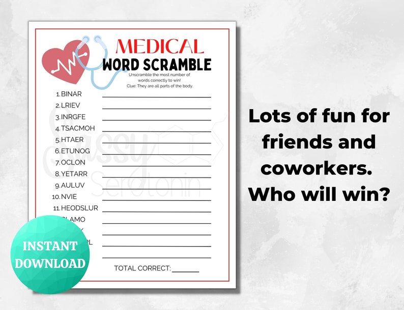 Medical Word Scramble PRINTABLE Medical Game Doctor Nurse - Etsy
