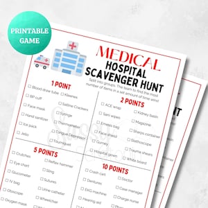 Medical HOSPITAL Scavenger Hunt | PRINTABLE Medical Game | Doctor Nurse ...