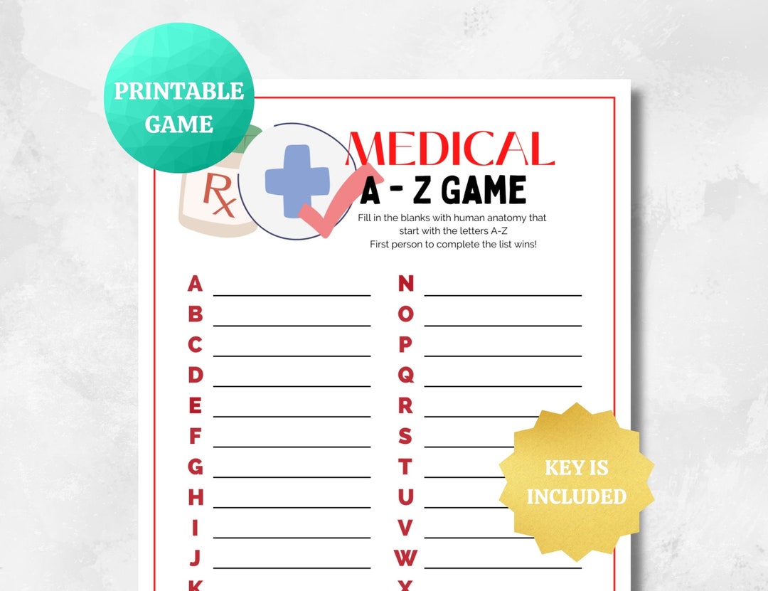 Medical A to Z Game | PRINTABLE Medical Game | Doctor Nurse Fun Game ...