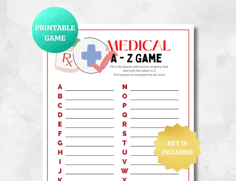 Medical A to Z Game | PRINTABLE Medical Game | Doctor Nurse Fun Game ...
