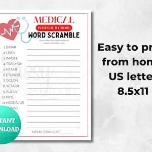 Medical Word Scramble | PRINTABLE Medical Game | Doctor Nurse Fun Game ...