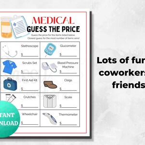 Medical Guess the Price | PRINTABLE Medical Game | Doctor Nurse Fun ...