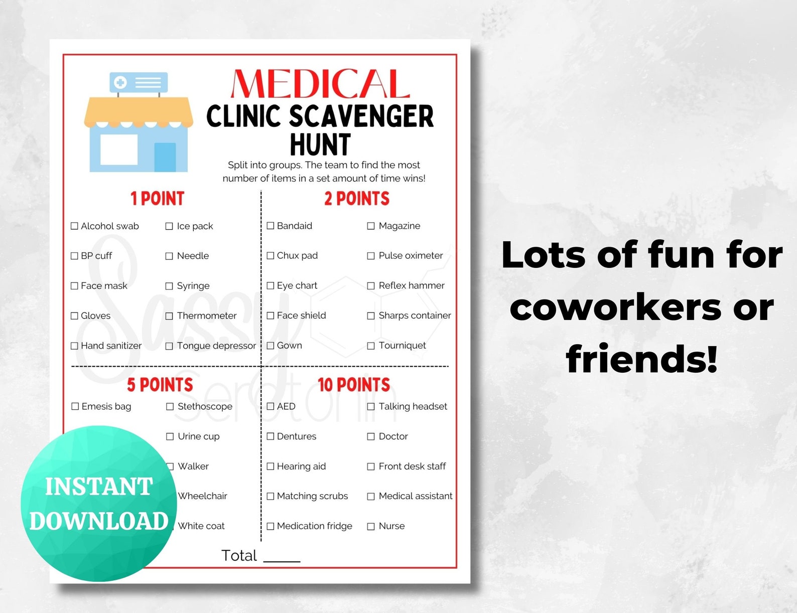 Medical CLINIC Scavenger Hunt PRINTABLE Medical Game Doctor Nurse Fun ...