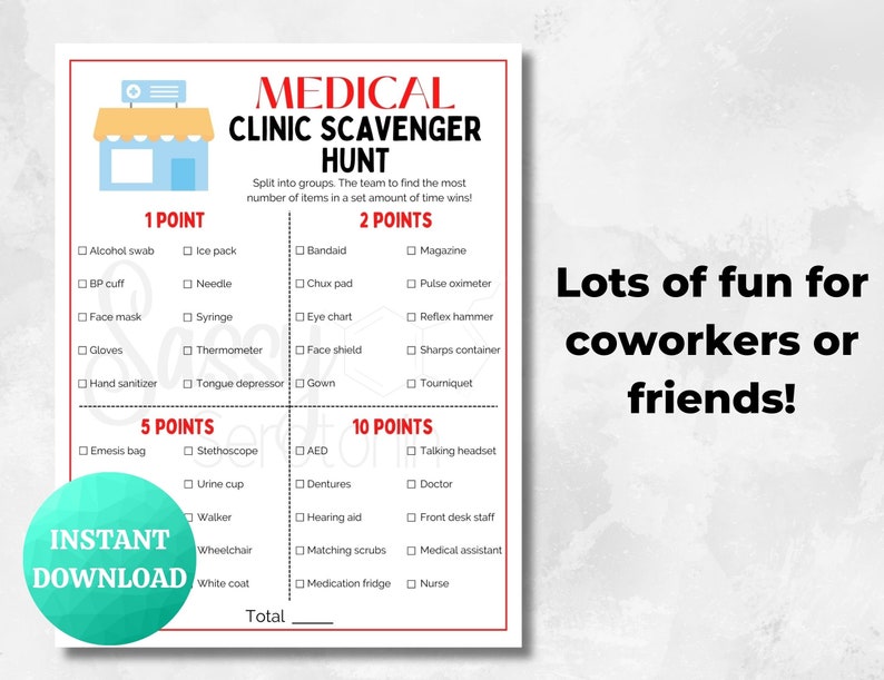 Medical CLINIC Scavenger Hunt PRINTABLE Medical Game Doctor Nurse Fun ...