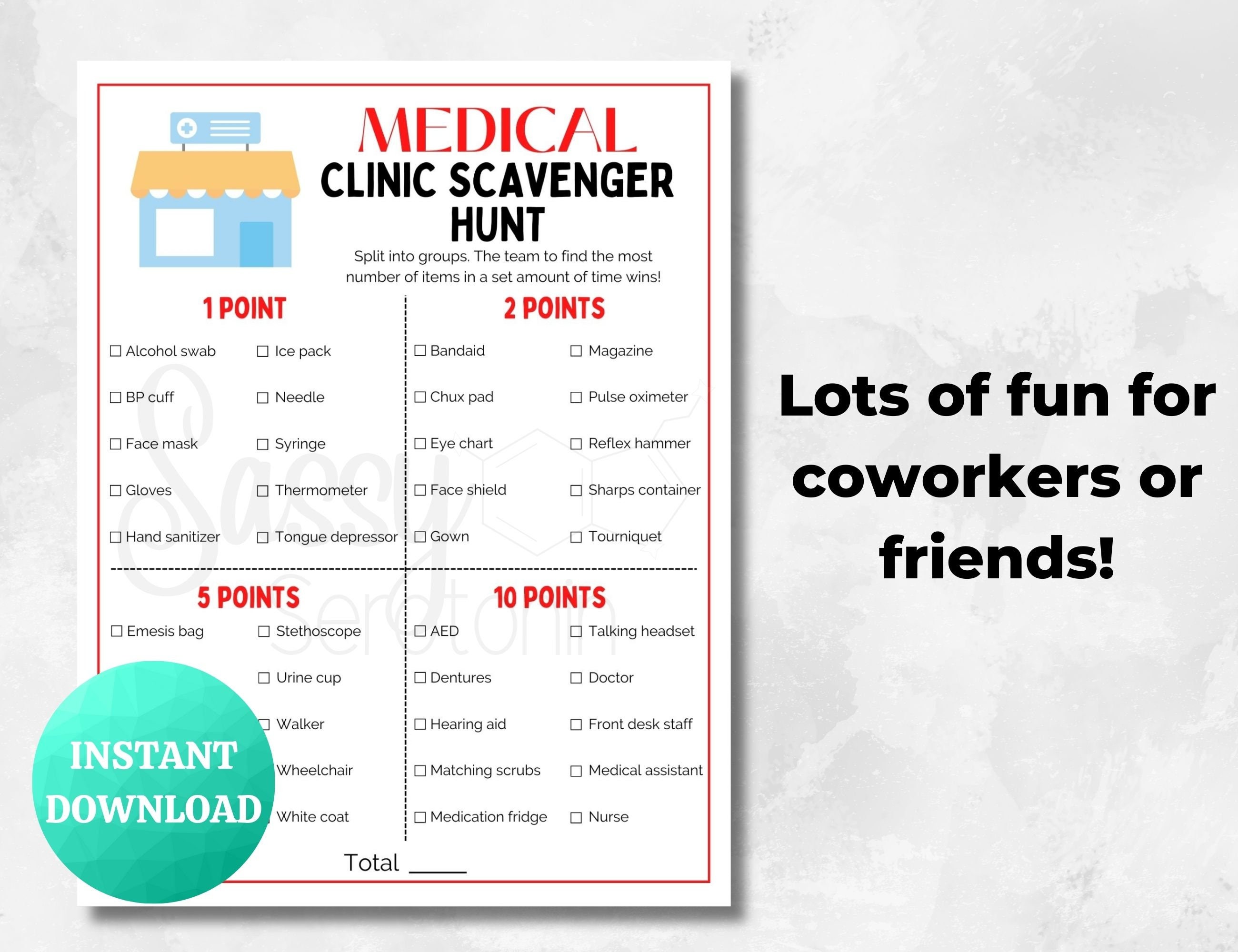 Medical CLINIC Scavenger Hunt PRINTABLE Medical Game Doctor Nurse Fun ...
