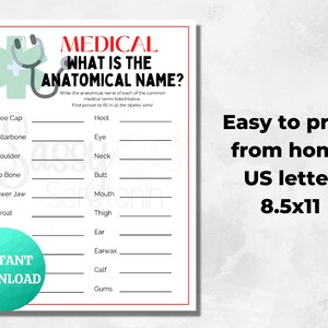 Medical What is the Anatomical Name? | PRINTABLE Medical Doctor Nurse ...