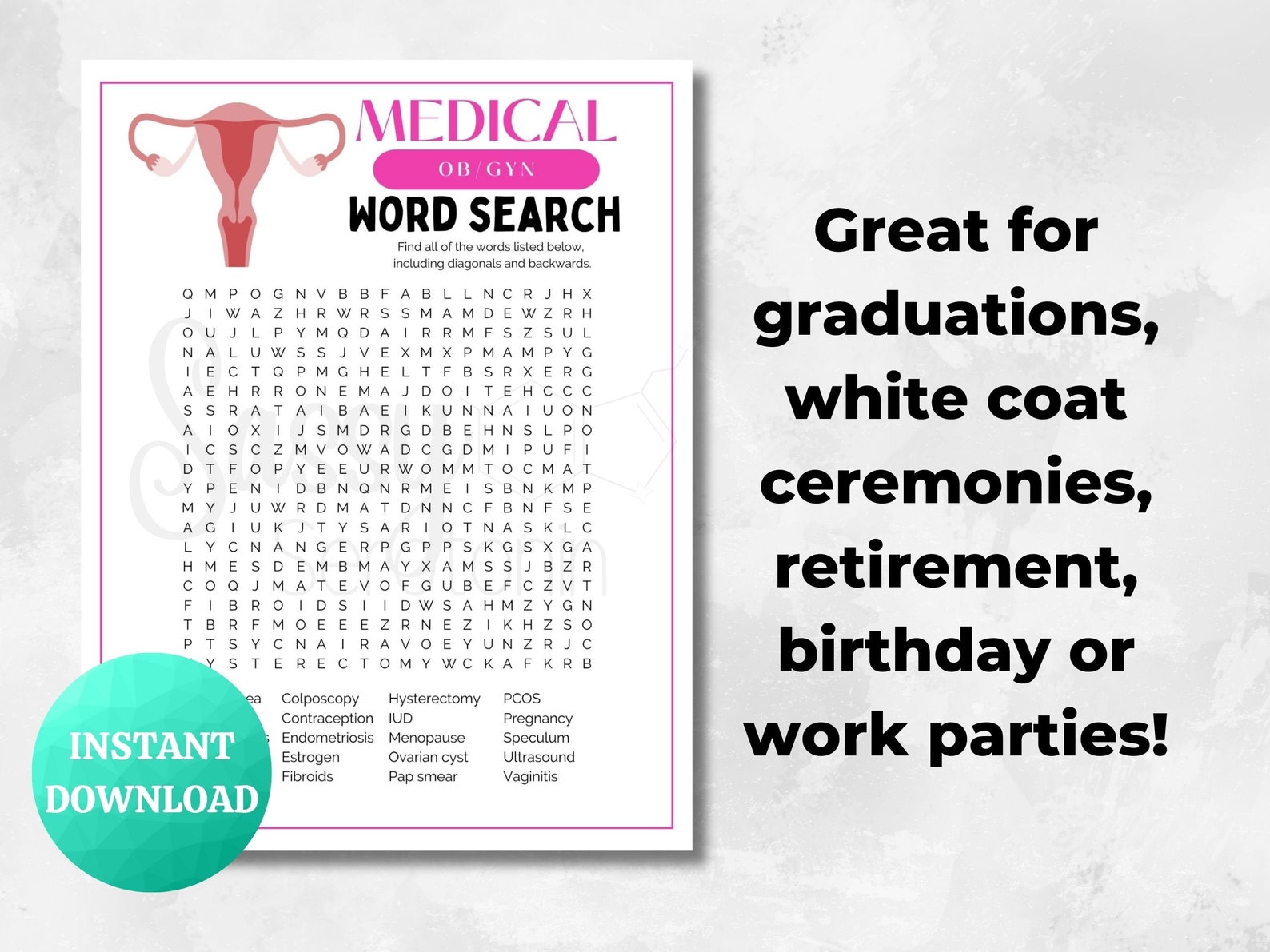 Medical OB/GYN Word Search | PRINTABLE Doctor Nurse Fun Game ...