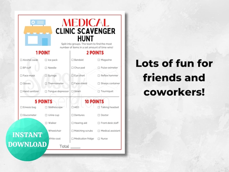 Medical CLINIC Scavenger Hunt | PRINTABLE Medical Game | Doctor Nurse ...