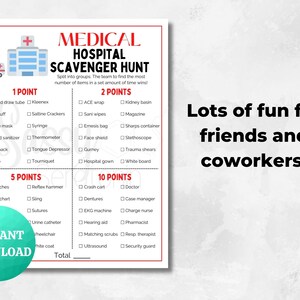 Medical HOSPITAL Scavenger Hunt | PRINTABLE Medical Game | Doctor Nurse ...