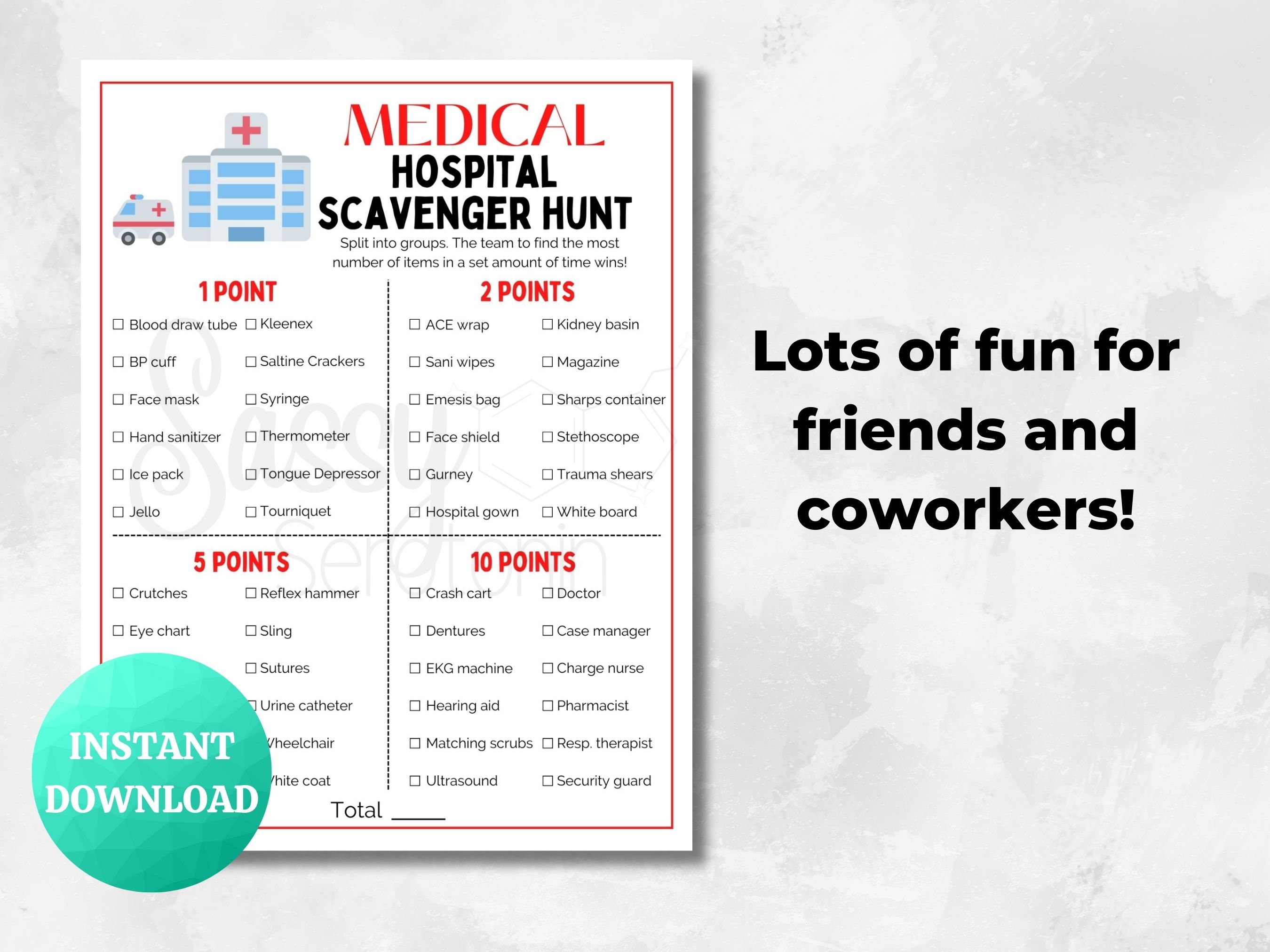 Medical HOSPITAL Scavenger Hunt | PRINTABLE Medical Game | Doctor Nurse ...